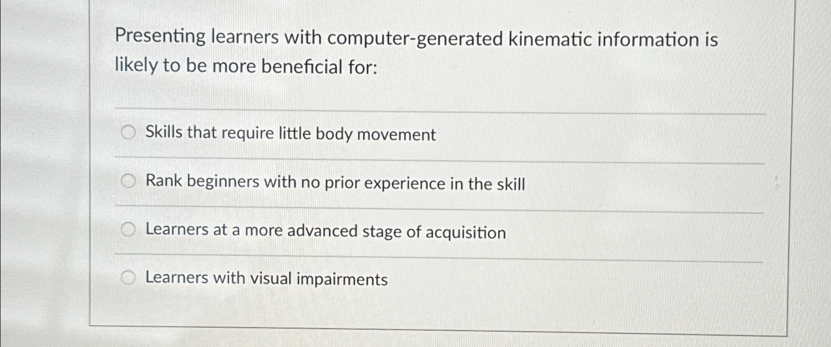 Solved Presenting learners with computer-generated kinematic | Chegg.com