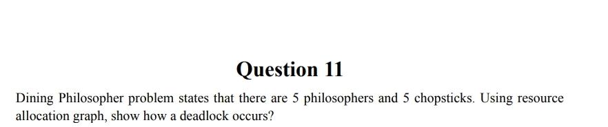 Solved Question 11Dining Philosopher problem states that | Chegg.com
