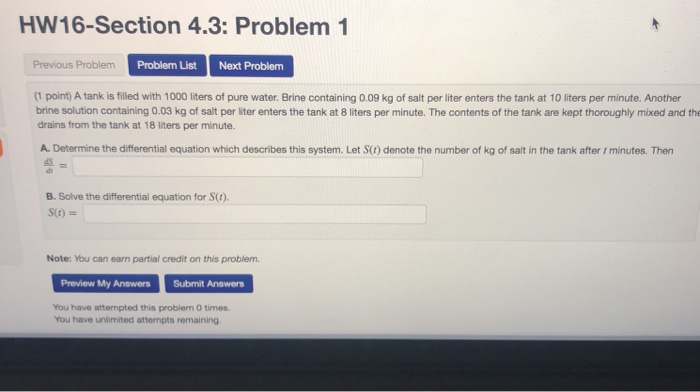 Solved HW16-Section 4.3: Problem 1 Previous Problem Problem | Chegg.com