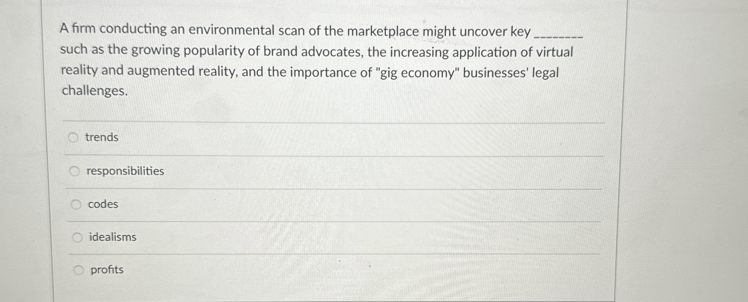Solved A firm conducting an environmental scan of the | Chegg.com