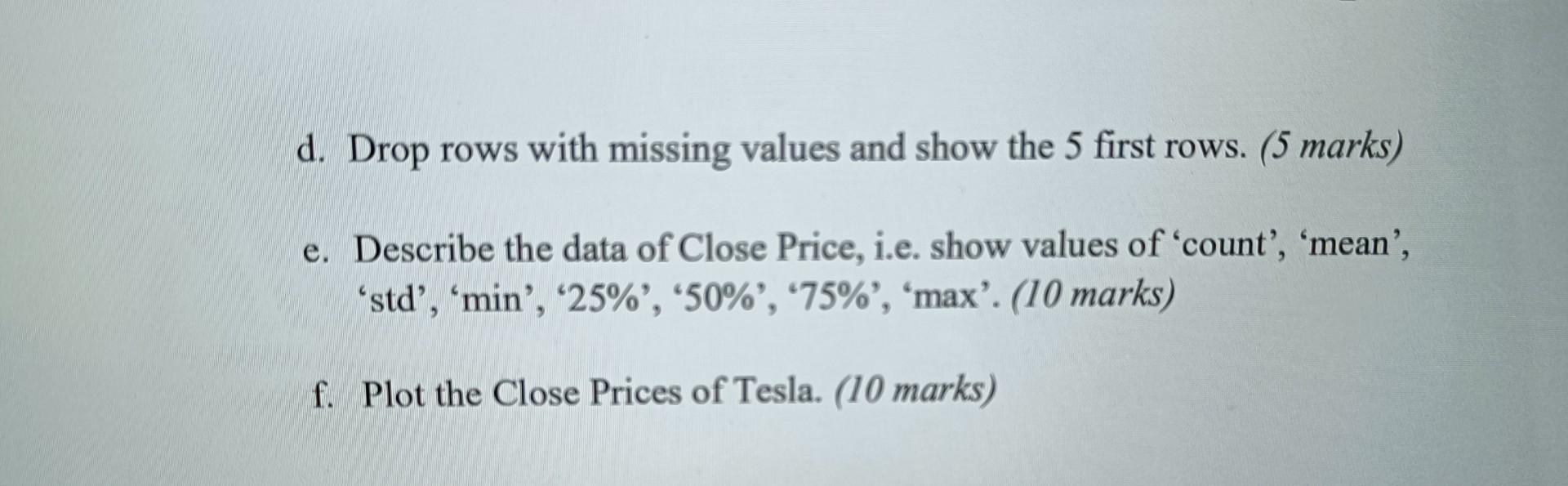 Solved Question 4 You can use the data set TSLA.csv provided | Chegg.com