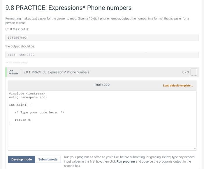 Solved 9.8 PRACTICE: Expressions* Phone numbers Formatting | Chegg.com