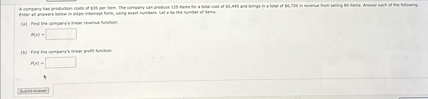 Solved Enter all answers below in slope-intercept form, | Chegg.com