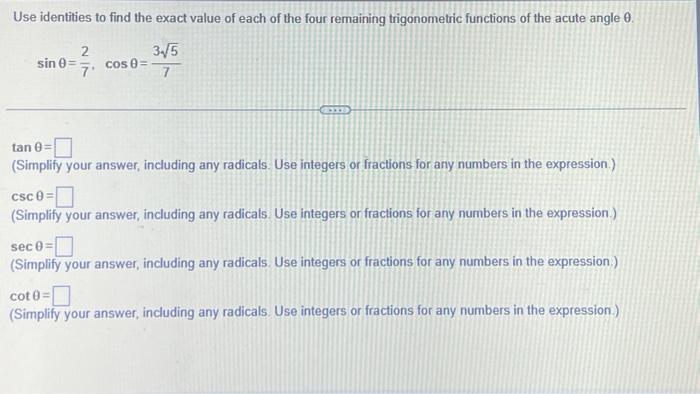 Solved Use identities to find the exact value of each of the | Chegg.com