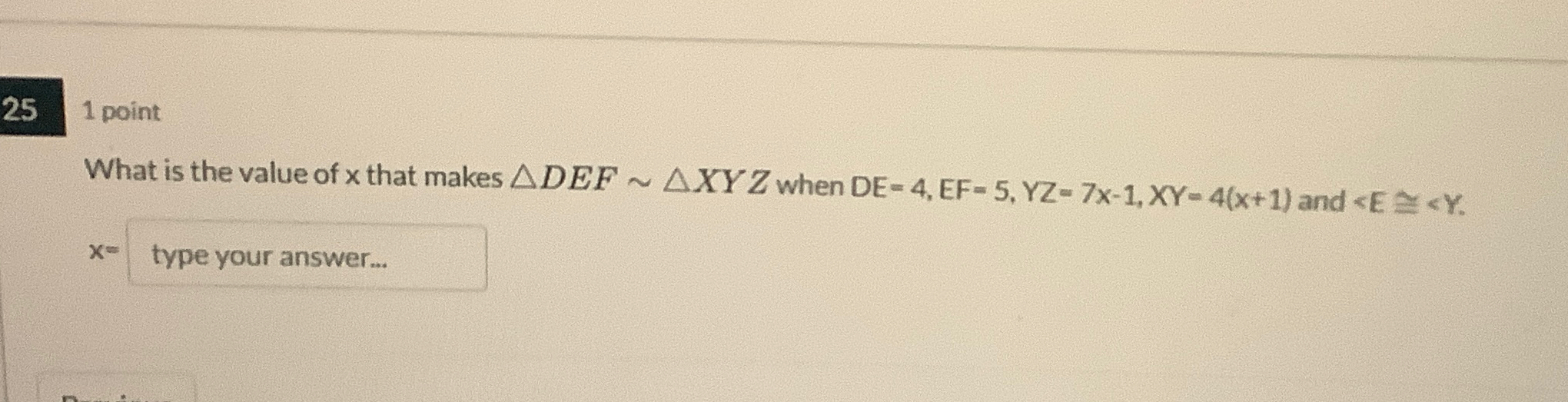 Solved 251 ﻿pointWhat is the value of x ﻿that makes | Chegg.com