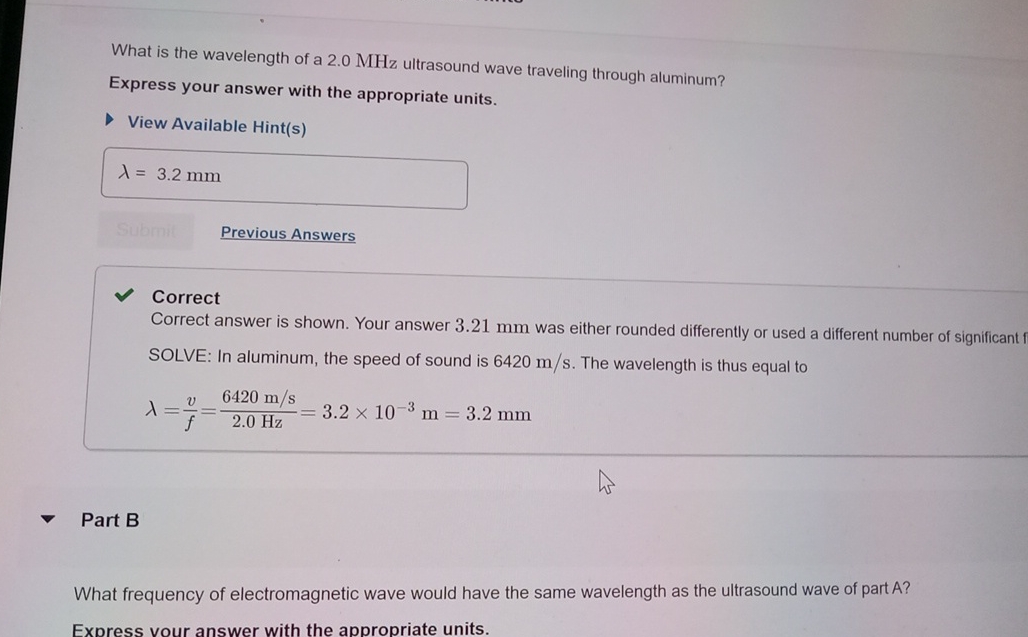 Solved What is the wavelength of a 2.0 ﻿MHz ultrasound wave | Chegg.com