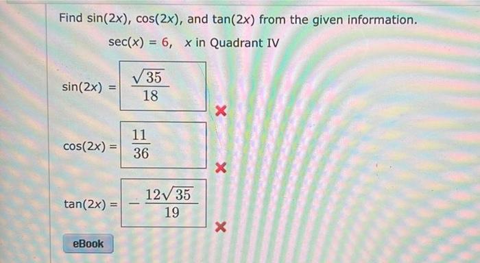 Solved Find sin(2x),cos(2x), and tan(2x) from the given | Chegg.com