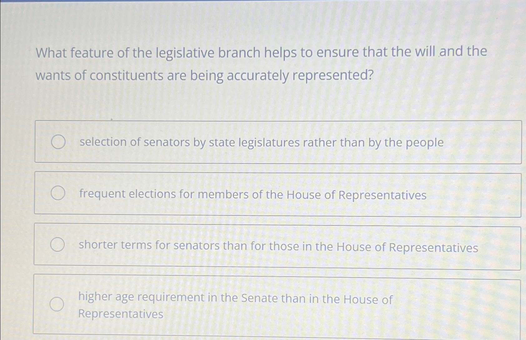 Solved What feature of the legislative branch helps to | Chegg.com