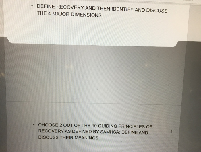 Solved DEFINE RECOVERY AND THEN IDENTIFY AND DISCUSS THE 4 | Chegg.com