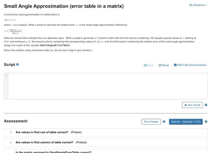 Solved Small Angle Approximation (error table in a matrix) | Chegg.com