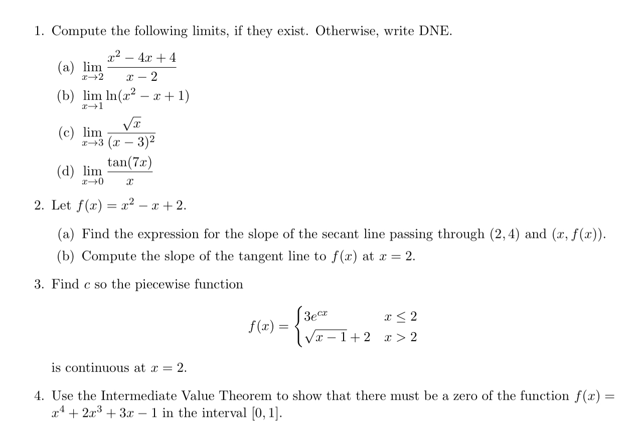 Solved Compute the following limits, ﻿if they exist. | Chegg.com