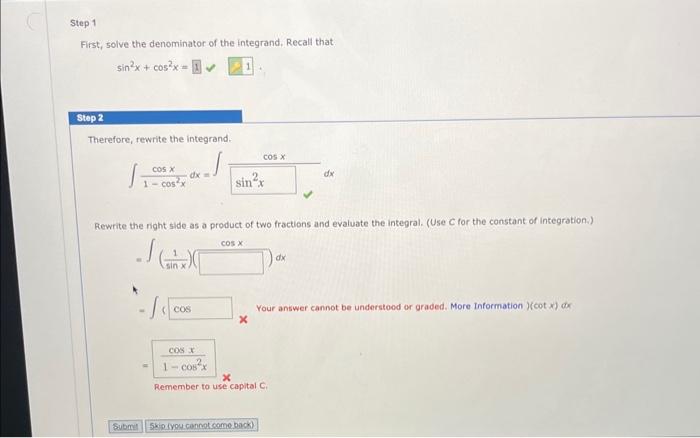 Solved First, solve the denominator of the integrand. Recall | Chegg.com