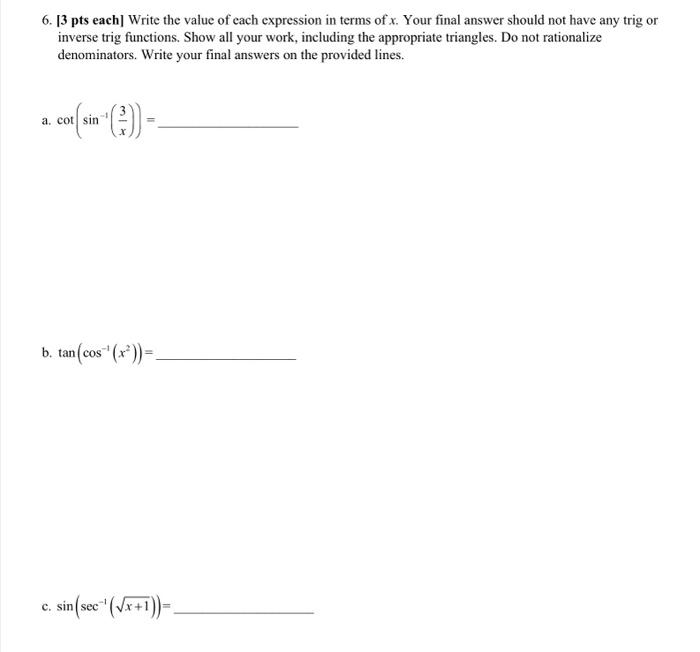 Solved 6. [3 pts each] Write the value of each expression in | Chegg.com