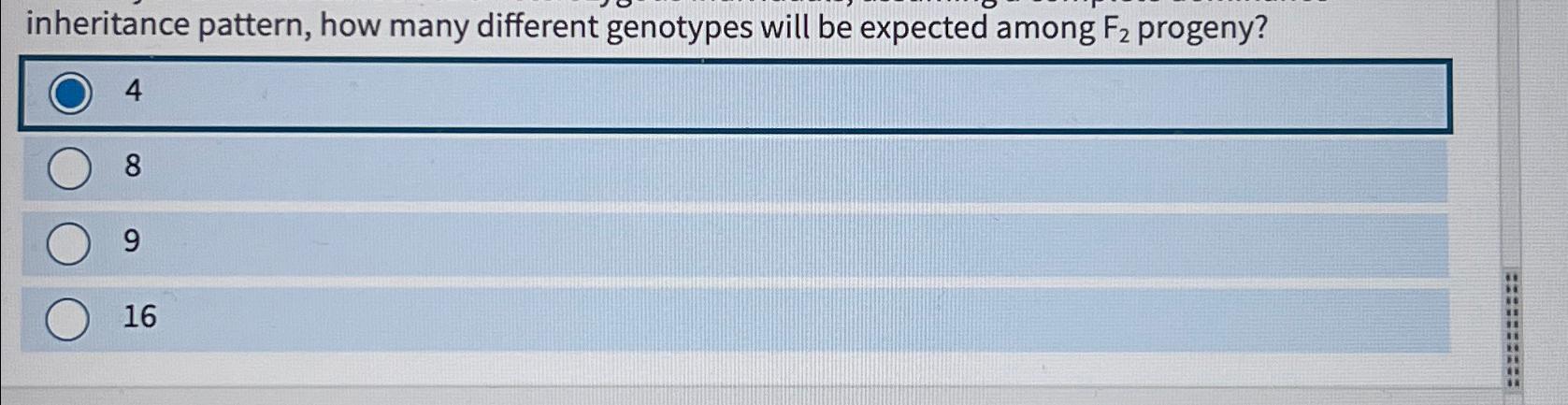 Solved inheritance pattern, how many different genotypes | Chegg.com