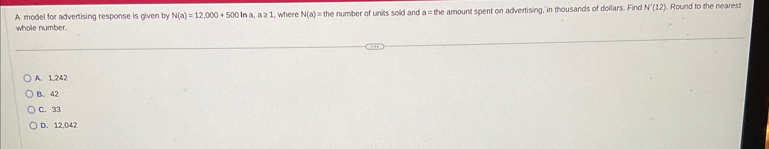 Solved whole number.A. 1,242B. 42C. 33D. 12,042 | Chegg.com