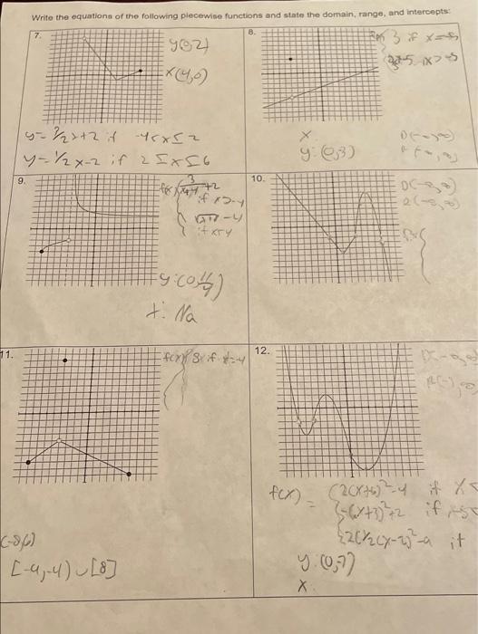 Solved Write the equations of the following piecewise | Chegg.com
