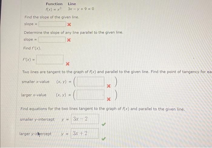Solved Function Line f(x)=x33x−y+9=0 Find the slope of the | Chegg.com