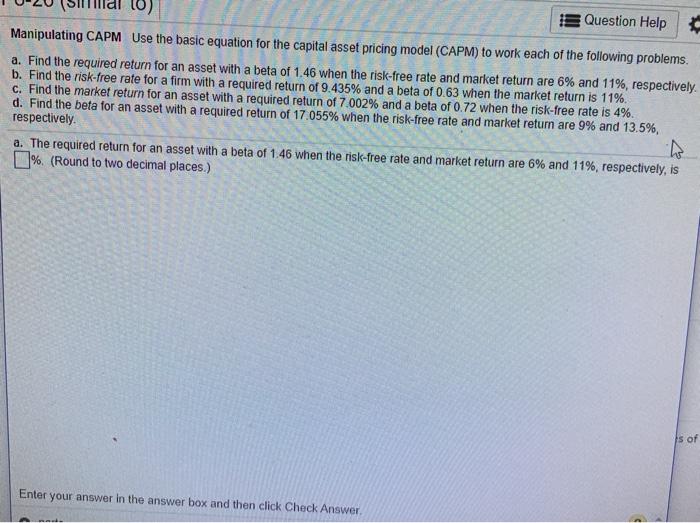 Solved Question Help Manipulating CAPM Use the basic | Chegg.com