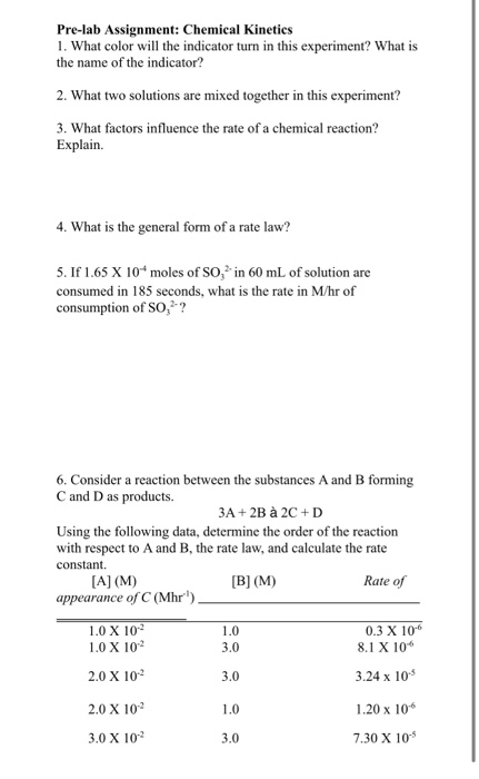Solved Pre-lab Assignment: Chemical Kinetics 1. What color | Chegg.com