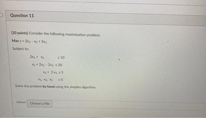 Solved Question 11 [20 points] Consider the following | Chegg.com