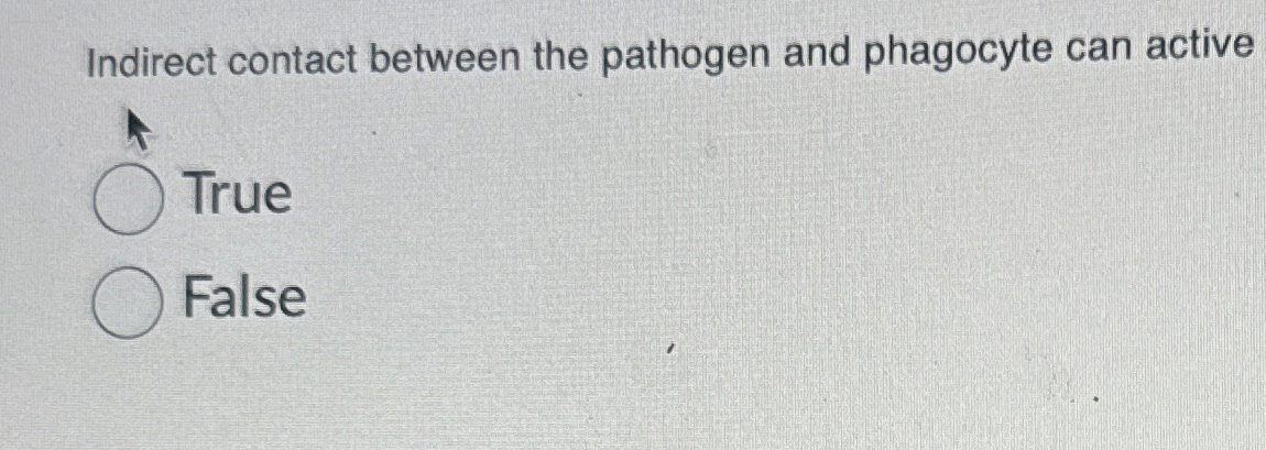 Solved Indirect contact between the pathogen and phagocyte | Chegg.com