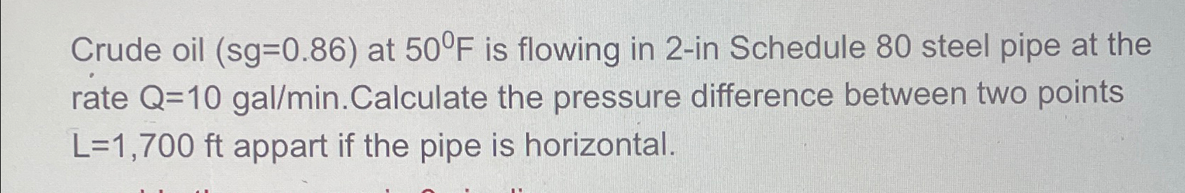 Solved Crude oil )=(0.86 ﻿at 50°F ﻿is flowing in 2-in | Chegg.com