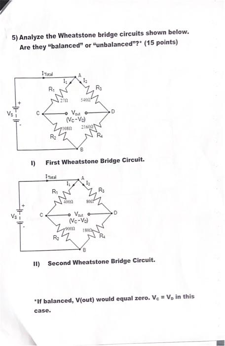 Solved 5) Analyze the Wheatstone bridge circuits shown | Chegg.com