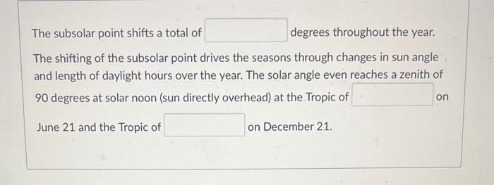 Solved The subsolar point shifts a total of degrees | Chegg.com