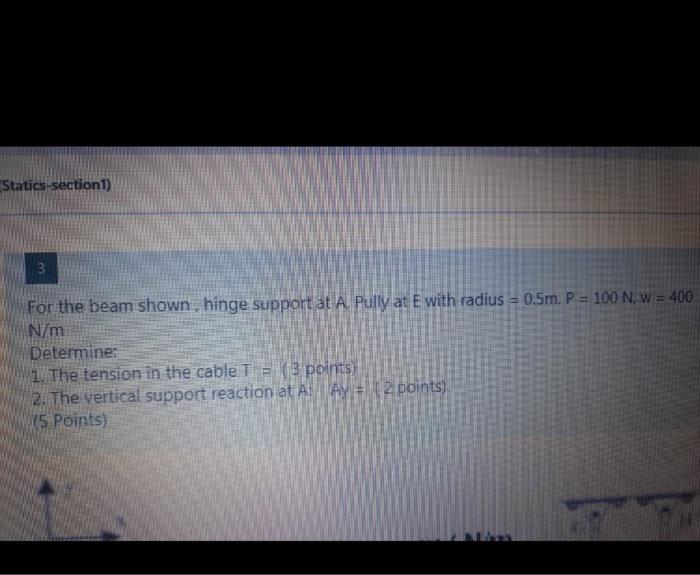 Solved Statics-section1) 3 For the beam shown hinge support | Chegg.com