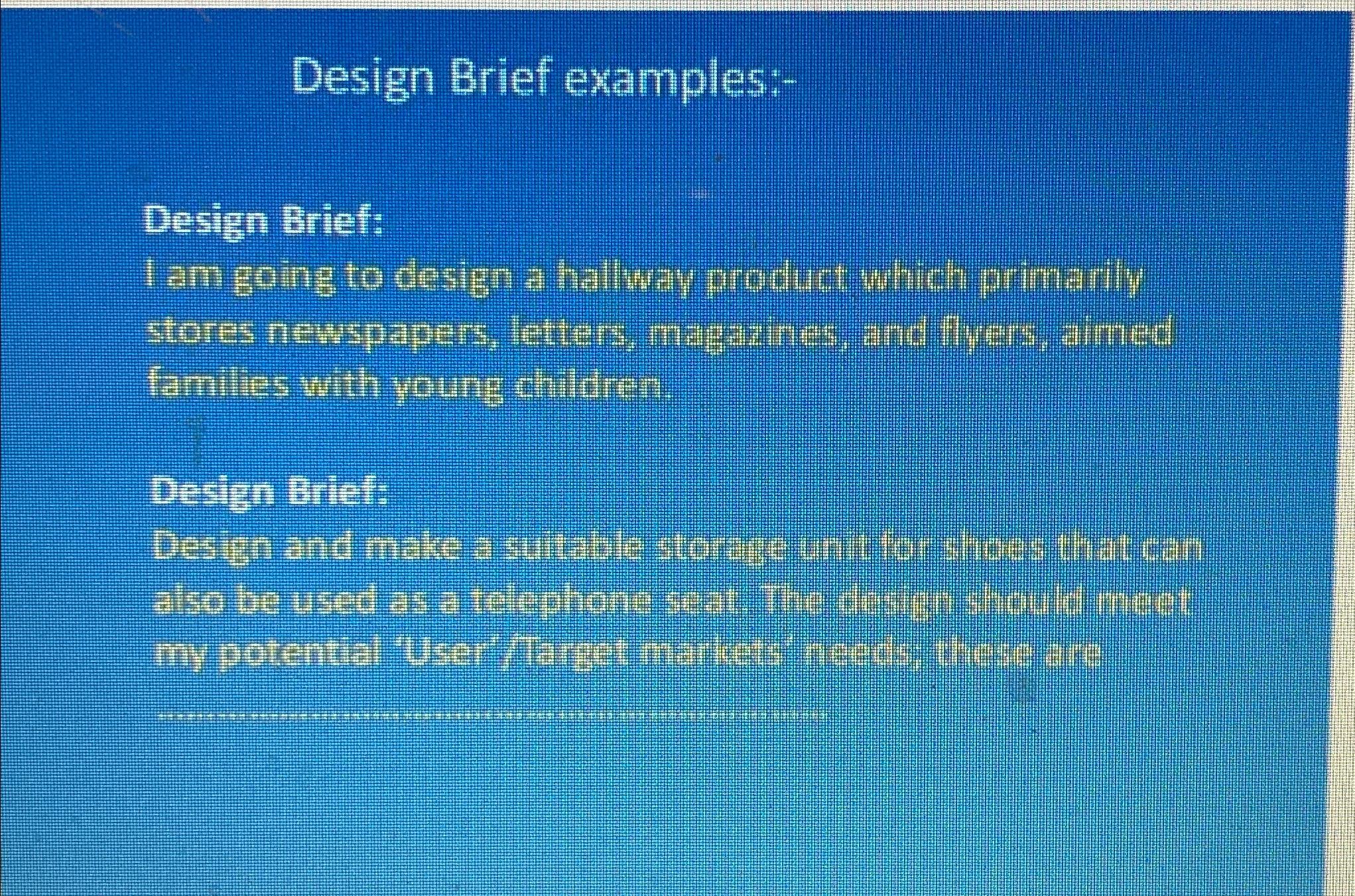 Solved Design Brief examples:-Design BriefoI am going to | Chegg.com