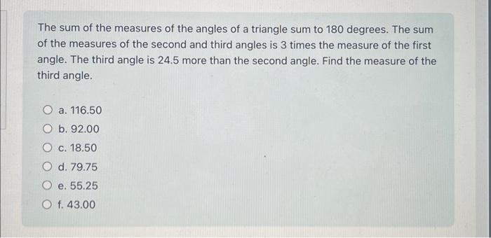 Solved The sum of the measures of the angles of a triangle | Chegg.com