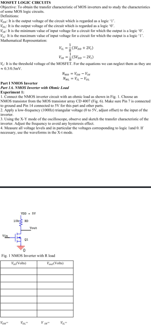 1.Calculate the values of VOH, VIL, and VIH of the | Chegg.com