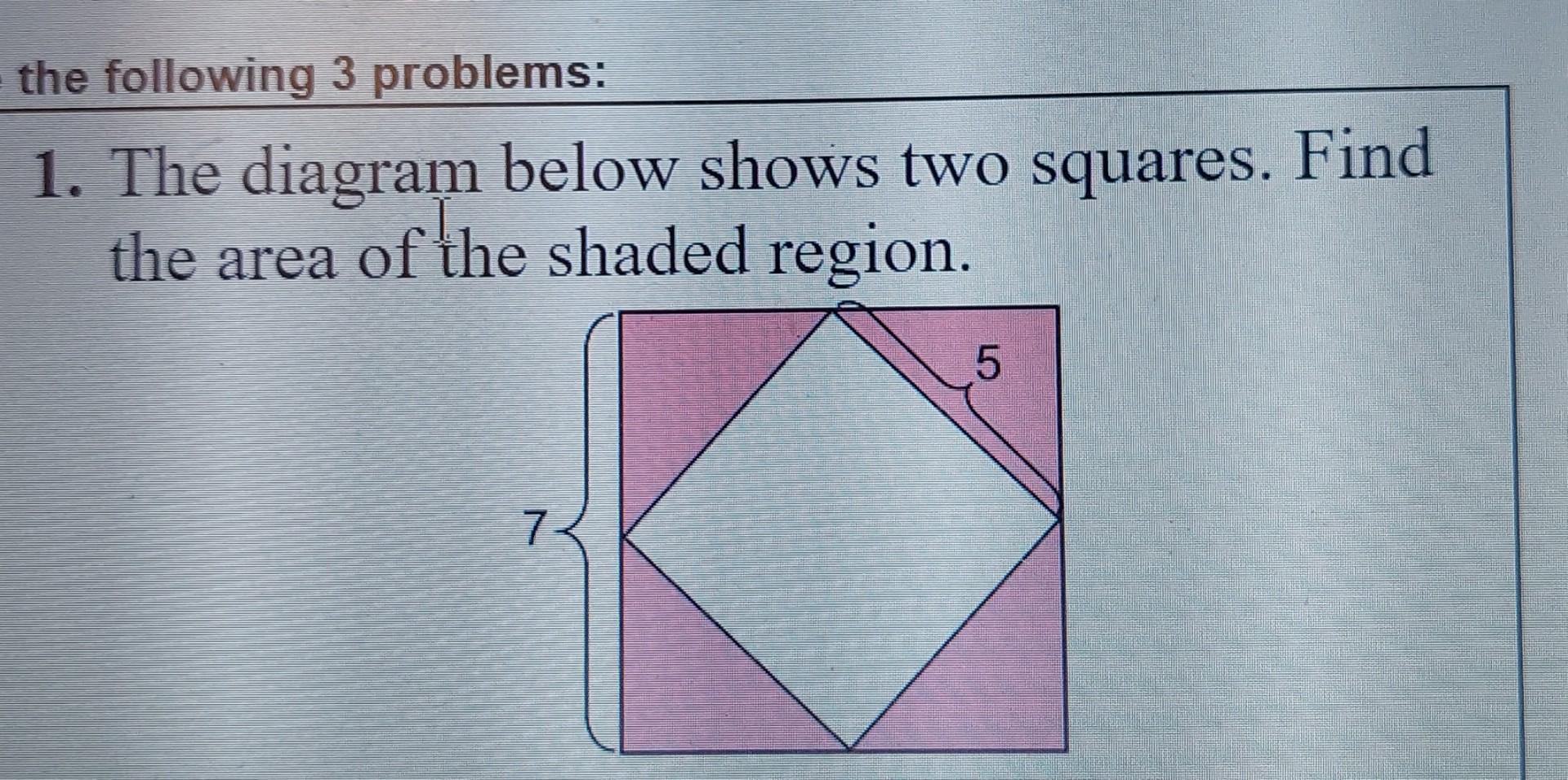 Solved The diagram below shows 2 squares. Find the area of | Chegg.com