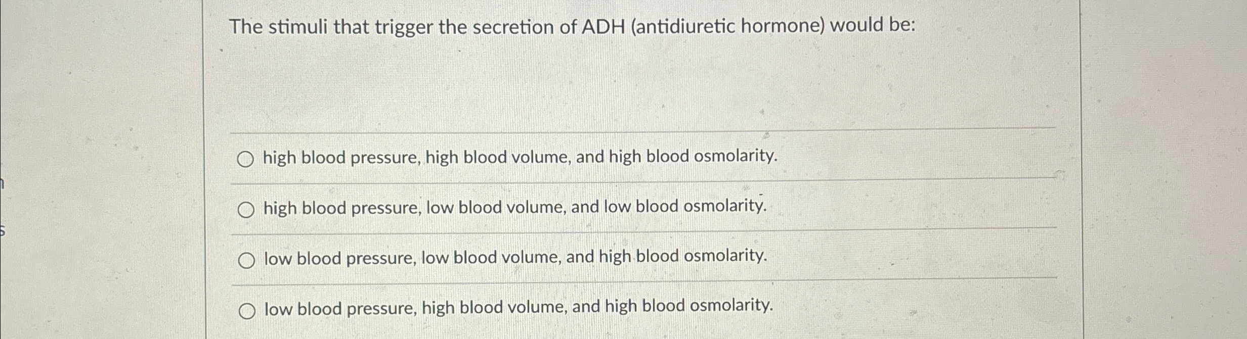 Solved The stimuli that trigger the secretion of ADH | Chegg.com