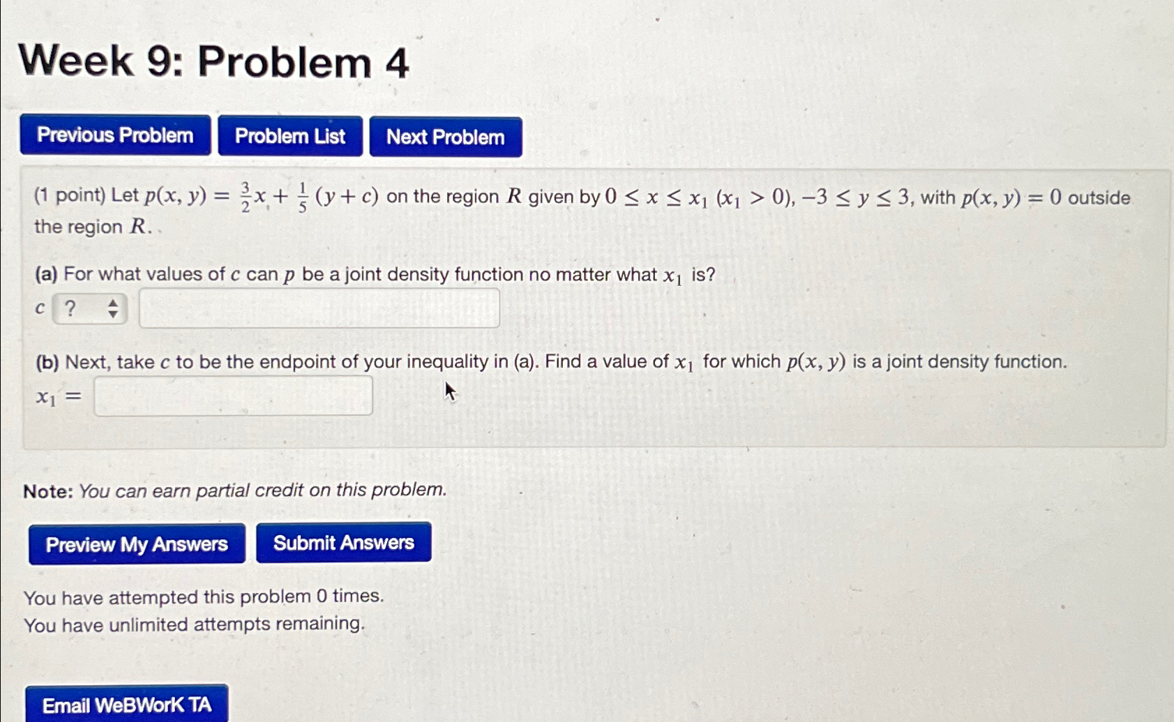 Solved Week 9: Problem 4(1 ﻿point) ﻿Let p(x,y)=32x+15(y+c) | Chegg.com