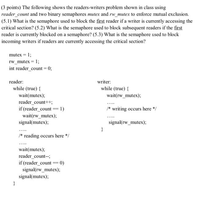 Solved (3 points) The following shows the readers-writers | Chegg.com