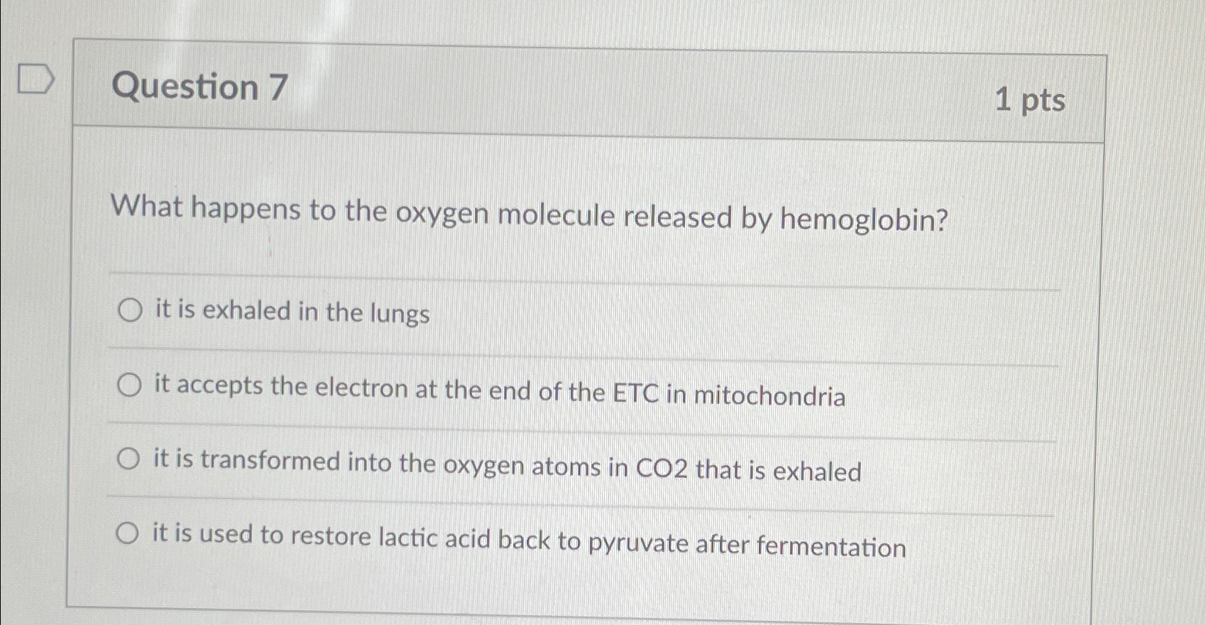 Solved Question 71ptsWhat happens to the oxygen molecule | Chegg.com