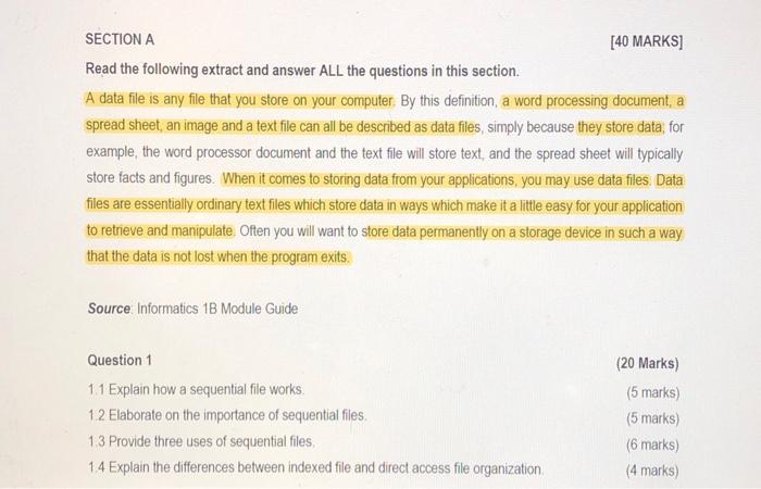 SECTION A [40 MARKS] Read the following extract and | Chegg.com