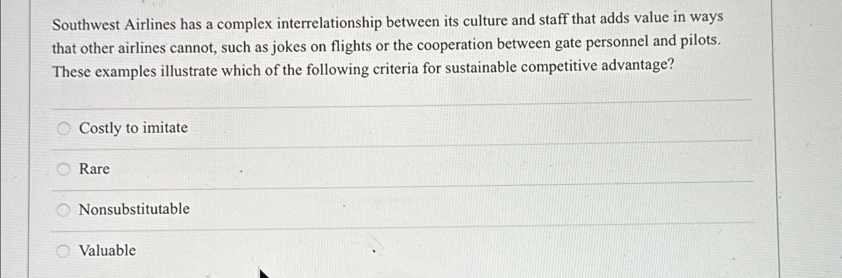 Solved Southwest Airlines has a complex interrelationship | Chegg.com