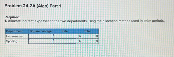 Solved Required Information Problem 24-2A (Algo) Allocation | Chegg.com Solved Required Information Problem 24-2A (Algo) Allocation | Chegg.com