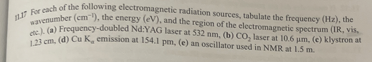 Solved 11.17 ﻿For each of the following electromagnetic | Chegg.com