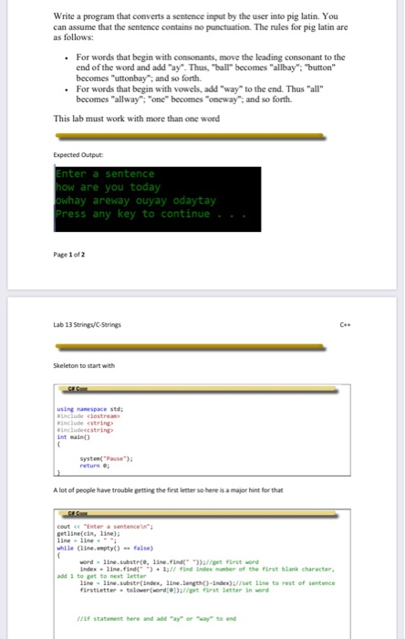Solved Write A Program That Converts A Sentence Input By The