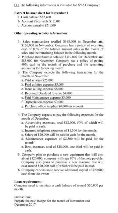 Solved Q2 The following information is available for XYZ | Chegg.com