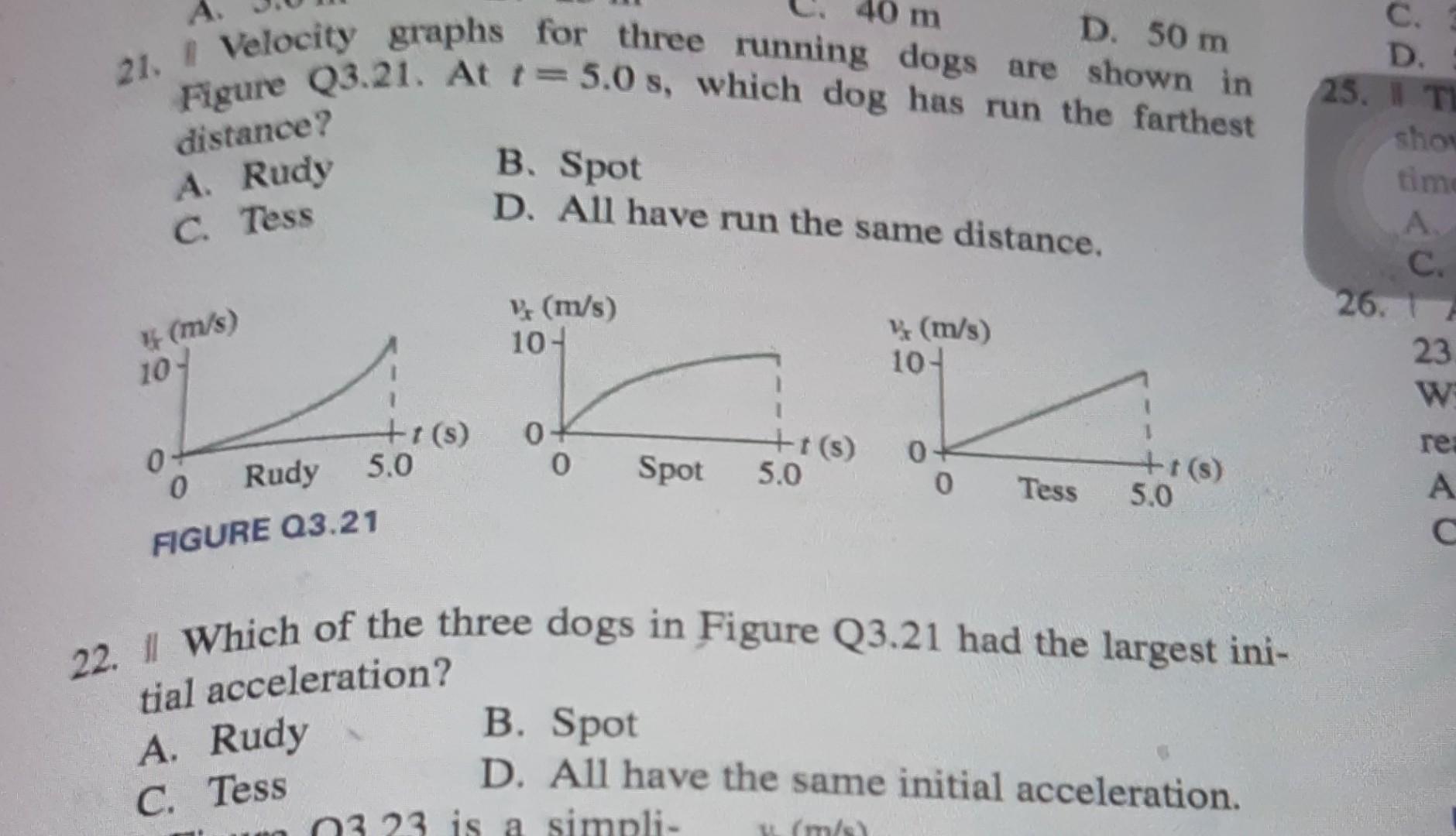 Solved 21. Velocity graphs for three running dogs are shown | Chegg.com