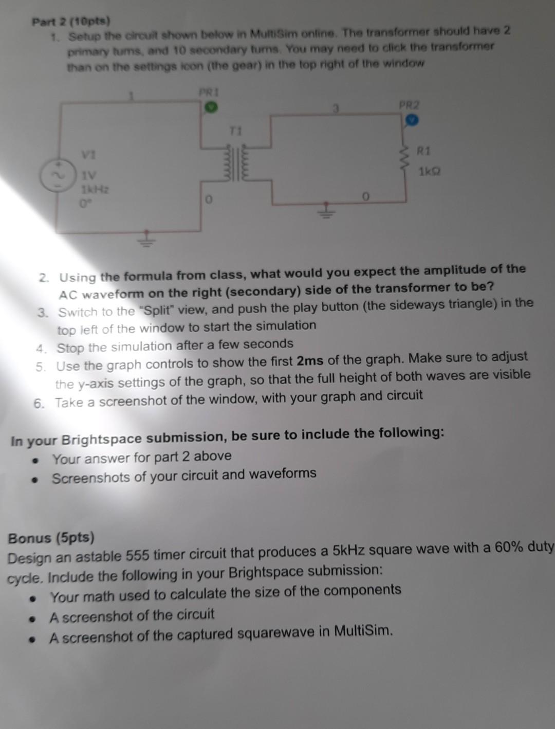 Solved Name: AC & Waves Lab ELEC-101 PR1 R1 Part 1 (10pts) | Chegg.com