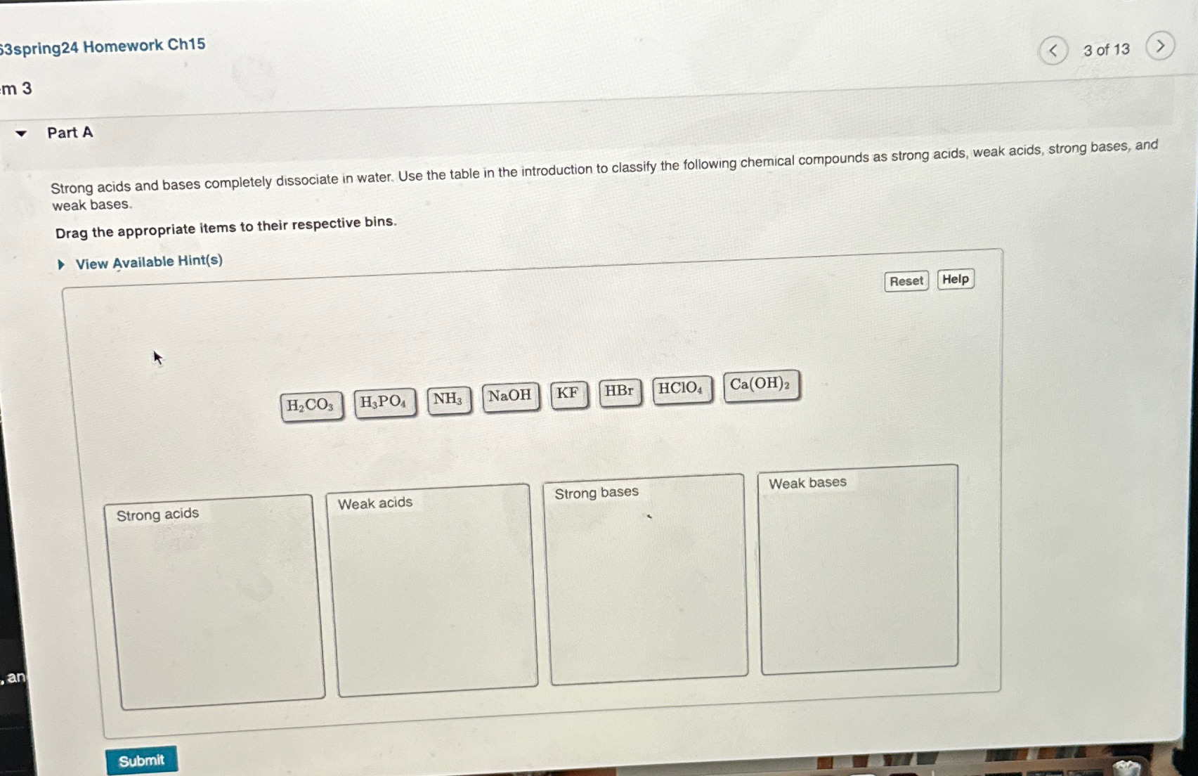 Solved 3spring24 ﻿Homework Ch153 ﻿of 13Part AStrong acids | Chegg.com