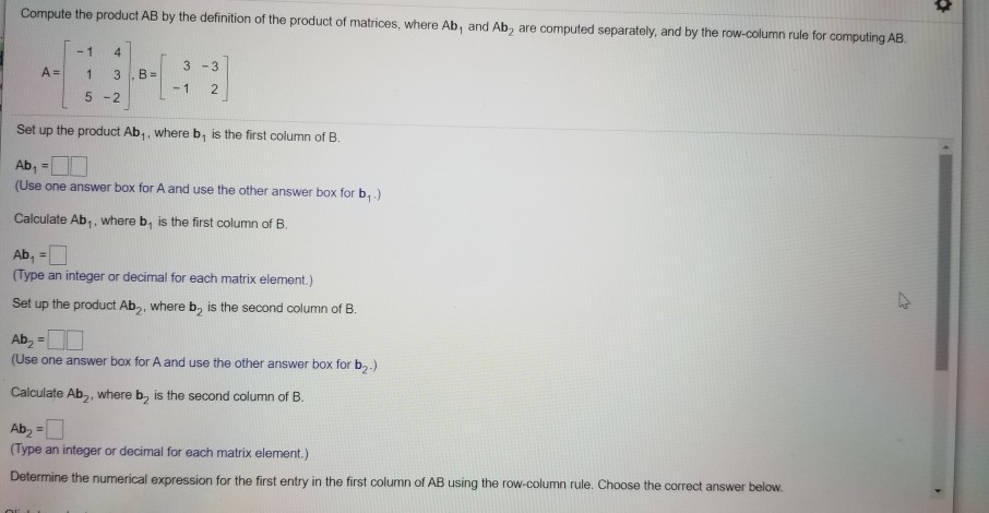 Solved Compute the product AB by the definition of the | Chegg.com