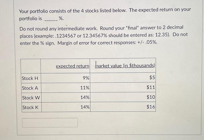 Solved Your Portfolio Consists Of The 4 Stocks Listed Below