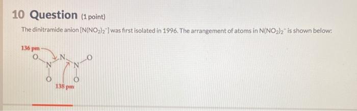 Solved 10 Question (1 point) The dinitramide anion | Chegg.com