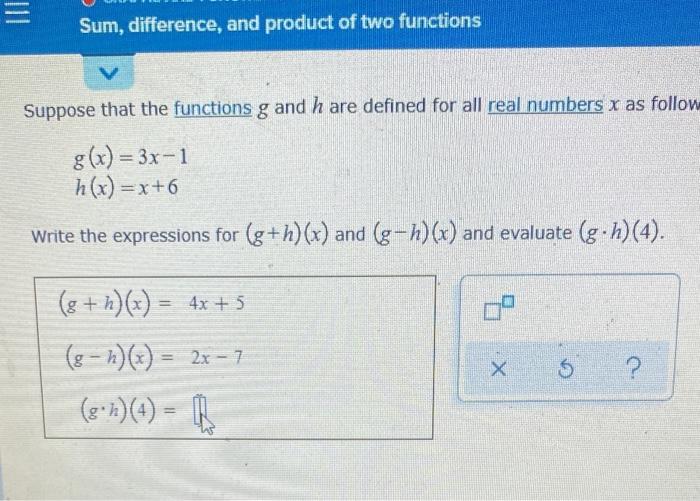 Solved = Sum, difference, and product of two functions V | Chegg.com